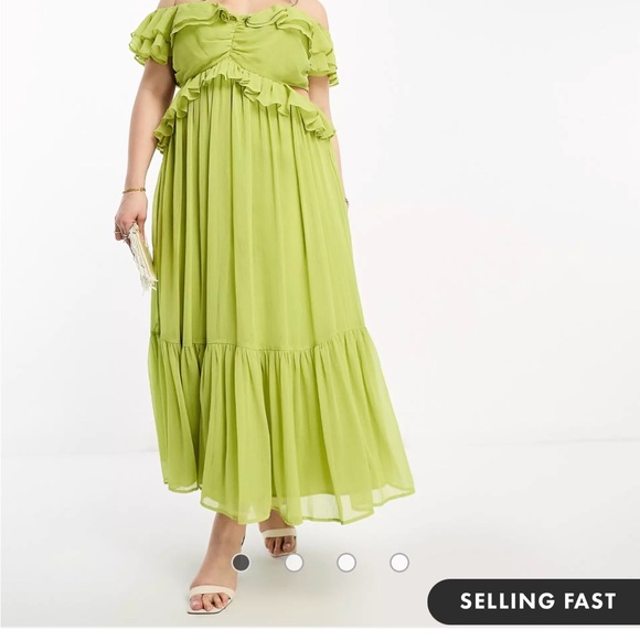 ASOS Curve | Dresses | Asos Green Off The Shoulder Ruffle Cutout Dress ...